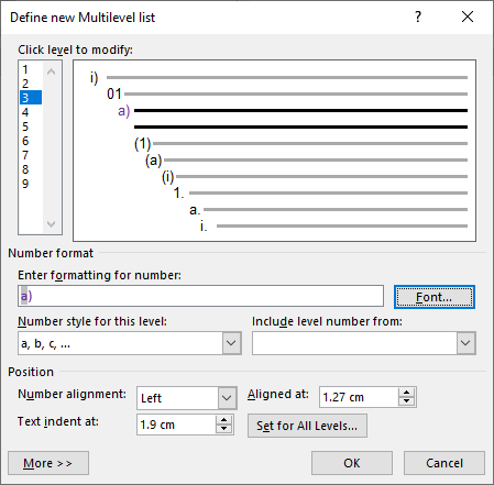 Outline Numbering in Microsoft Word