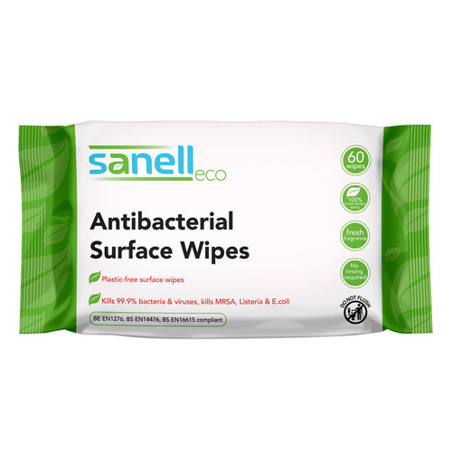 Sanell Plastic free Antibacterial surface wipes | Aces Supply