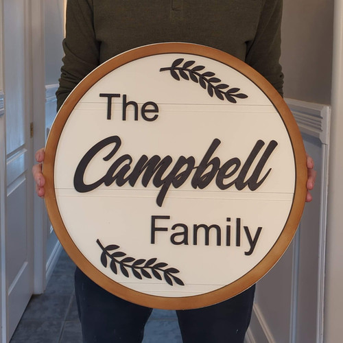 3D DIY Project - surname plus leaf on slatboard 18" round | Urban ...