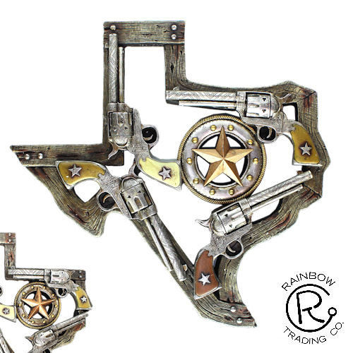 TEXAS MAP W/ GUN LARGE PLAQUE 18" X 18" | lonestarherogear