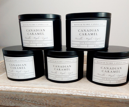 Canadian Caramel Minimalist Black Tin | Moth & Flame Candle