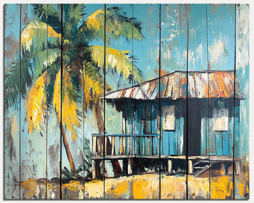 Blue Beach Shack with Palm Trees | Wall Artistry