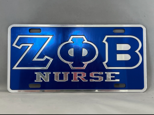 ZPB Nurse License Plate Blue Background w/ Mirror Rim, Letters, and ...