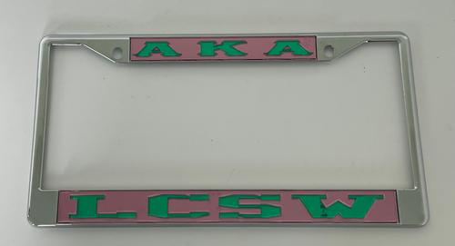 AKA LCSW Frame- Pink Background Green Letters | Quality Laser Design