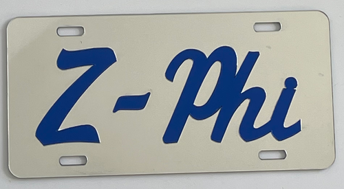Z-Phi License Plate- Mirror Background Blue Letters | Quality Laser Design