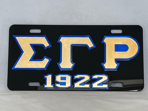 SIGMA GAMMA RHO- BLACK LICENSE TAG BLUE OUTLINE GOLD LETTERS | Quality ...