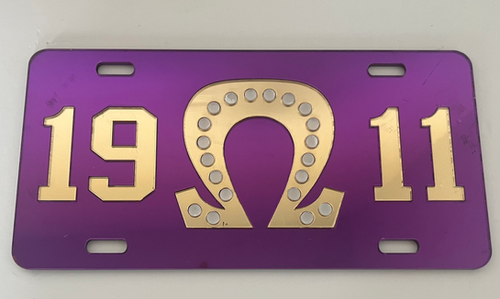 1911 Omega Symbol w/ Pearls Tag- Purple Background Gold Letters Mirror ...