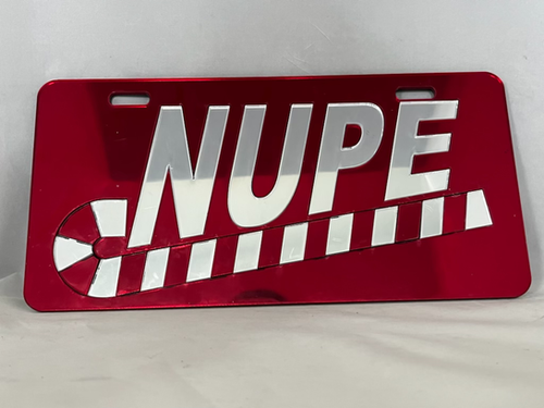 NUPE w/ Cane License Plate- Red Background Red and White Cane | Quality ...