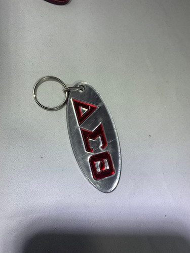 DST Keychain- Mirror Background Red Letters | Quality Laser Design