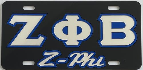 ZPB Z-Phi License Plate- Black Background Blue Outline Mirror Letters ...