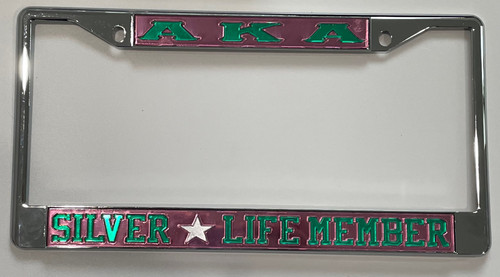 AKA Silver Star Symbol Life Member Frame- Pink Bckgrnd Green Letters ...