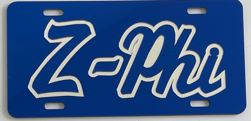 Z-PHI License Plate- Blue Background Mirror Outline | Quality Laser Design