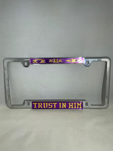 OPP Trust In Him Decal License Frame- Purple Background Gold Letters ...