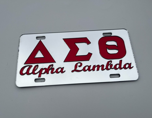 DST Alpha Lambda Tag- Mirror Background Red Letters | Quality Laser Design