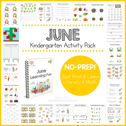 Kindergarten Monthly Activity Pack - June | 1+1+1=1 SHOP