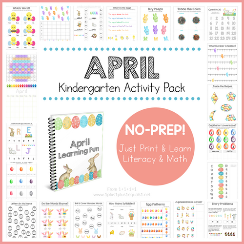 Kindergarten Monthly Activity Pack - April | 1+1+1=1 SHOP