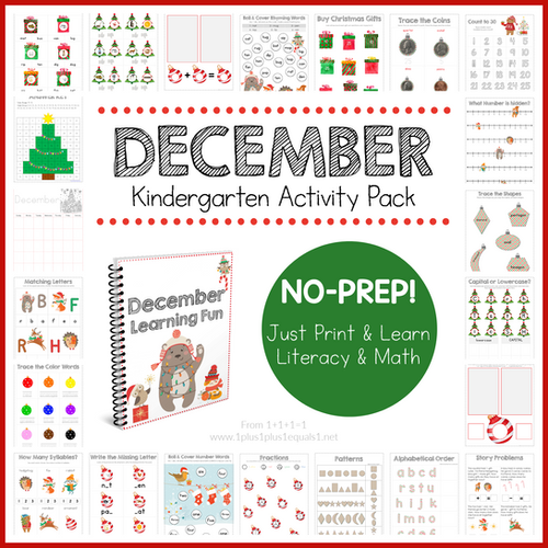 Kindergarten Monthly Activity Pack - December | 1+1+1=1 SHOP