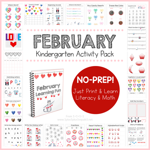 Kindergarten Monthly Activity Pack - February | 1+1+1=1 SHOP