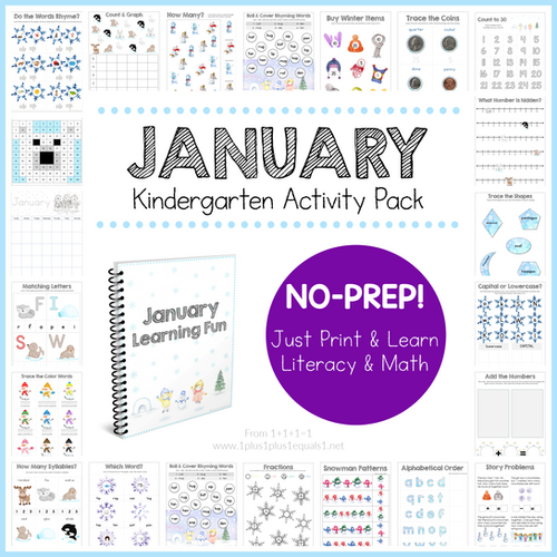 Kindergarten Monthly Activity Pack - January | 1+1+1=1 SHOP