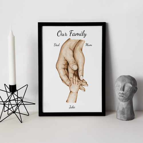 Personalised Our Family Frame And Print 1 - 4 Hands | Nana Print