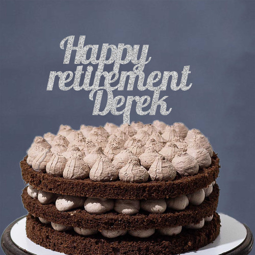 Personalised Retirement Acrylic Gold or Silver Glitter Cake Topper ...