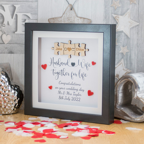 Personalised Mr and Mrs Wedding Day Box Frame - Black | Nana Print