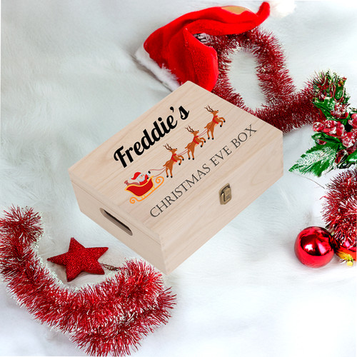 Personalised Medium Natural Wood Santa and Reindeer Solid Wood ...