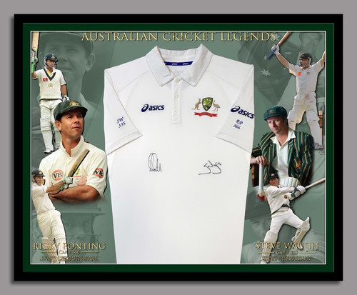 Ricky Ponting and Steve Waugh Cricket Legends Signed Test Shirt Framed ...