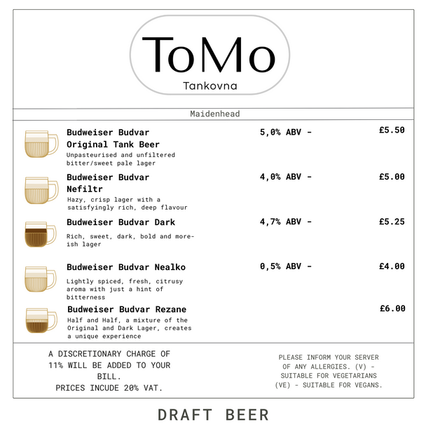 Menus | ToMo Tankovna