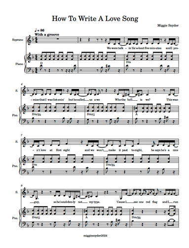 How To Write A Love Song Sheet Music | Miggie Snyder
