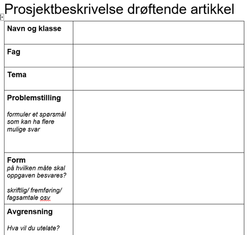 Skjema for prosjektbeskrivelse | Kjetilskolen