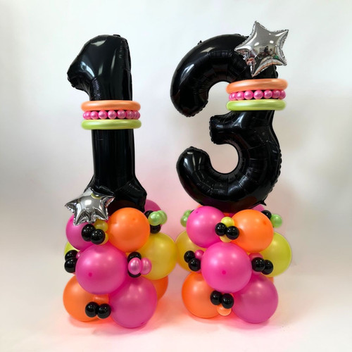 Neon number balloon stack |Guildford|Confetti Party