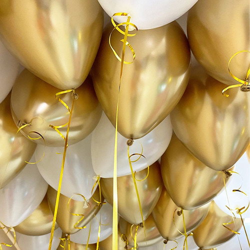 Gold and white ceiling balloons |Guildford|Confetti Party