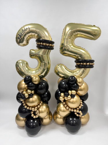 Black and gold inflated number balloon stack | Confetti Party