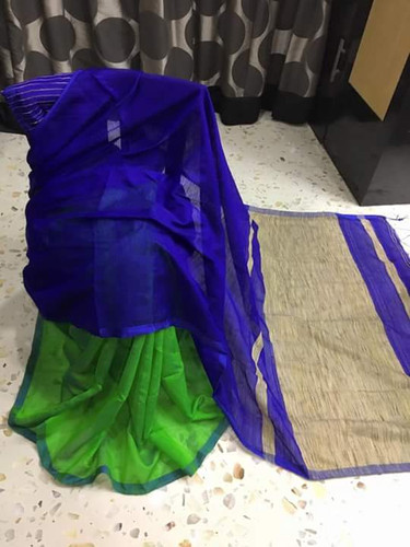 Royal Blue-Green Handloom Ghicha Saree | dreshare