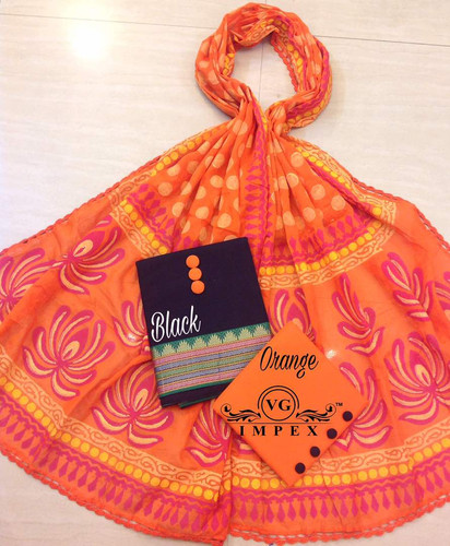 Cotton Dupatta with block print in multi color | dreshare
