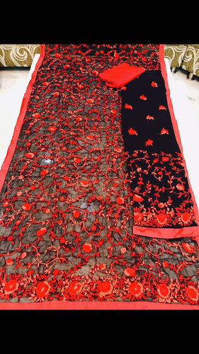 Chiffon embroidery red black women suit | dreshare
