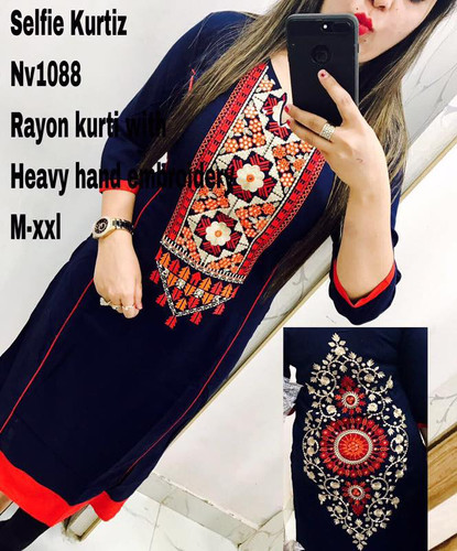 Navy Blue Kurti with Embroidery | dreshare