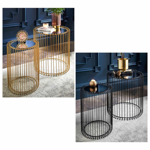Deco Glamour Set of 2 Cage Side Tables | Range Decor