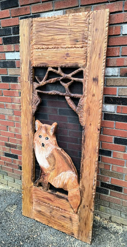 Rustic Hand Carved Fox Screen Door | GonzoHollowWoodworks
