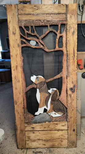 Rustic Hand Carved Beagle Screen Door | GonzoHollowWoodworks