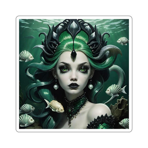 Green Siren Mermaid-Gothic Black Gem Pearl Crown Skelly Fish-Die-Cut ...