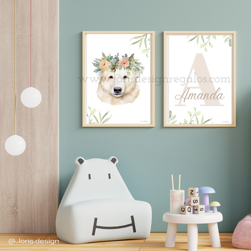 Conjunto de 2 láminas oso+inicial | LORIS DESIGN REGALOS