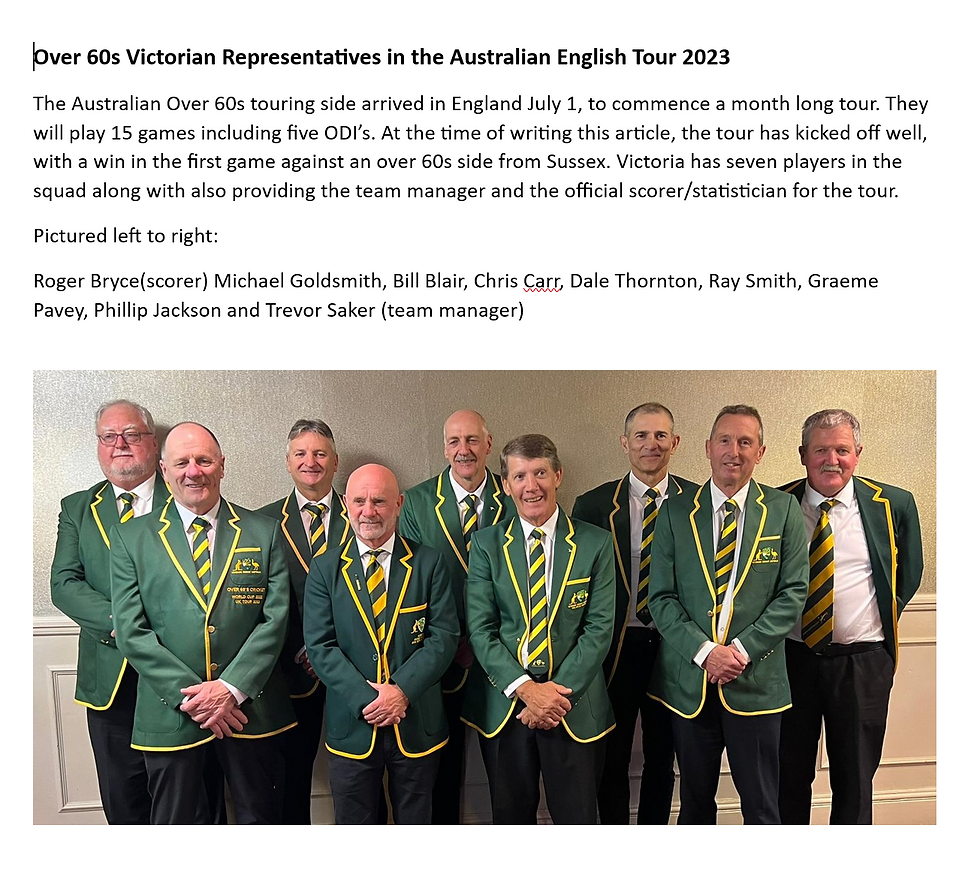 Over 60s Victorian Representatives in the Australian English Tour 2023