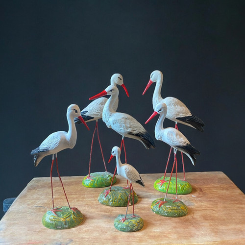 Six Vintage French Plaster Hand-Painted Stork Birds | Maryswallow