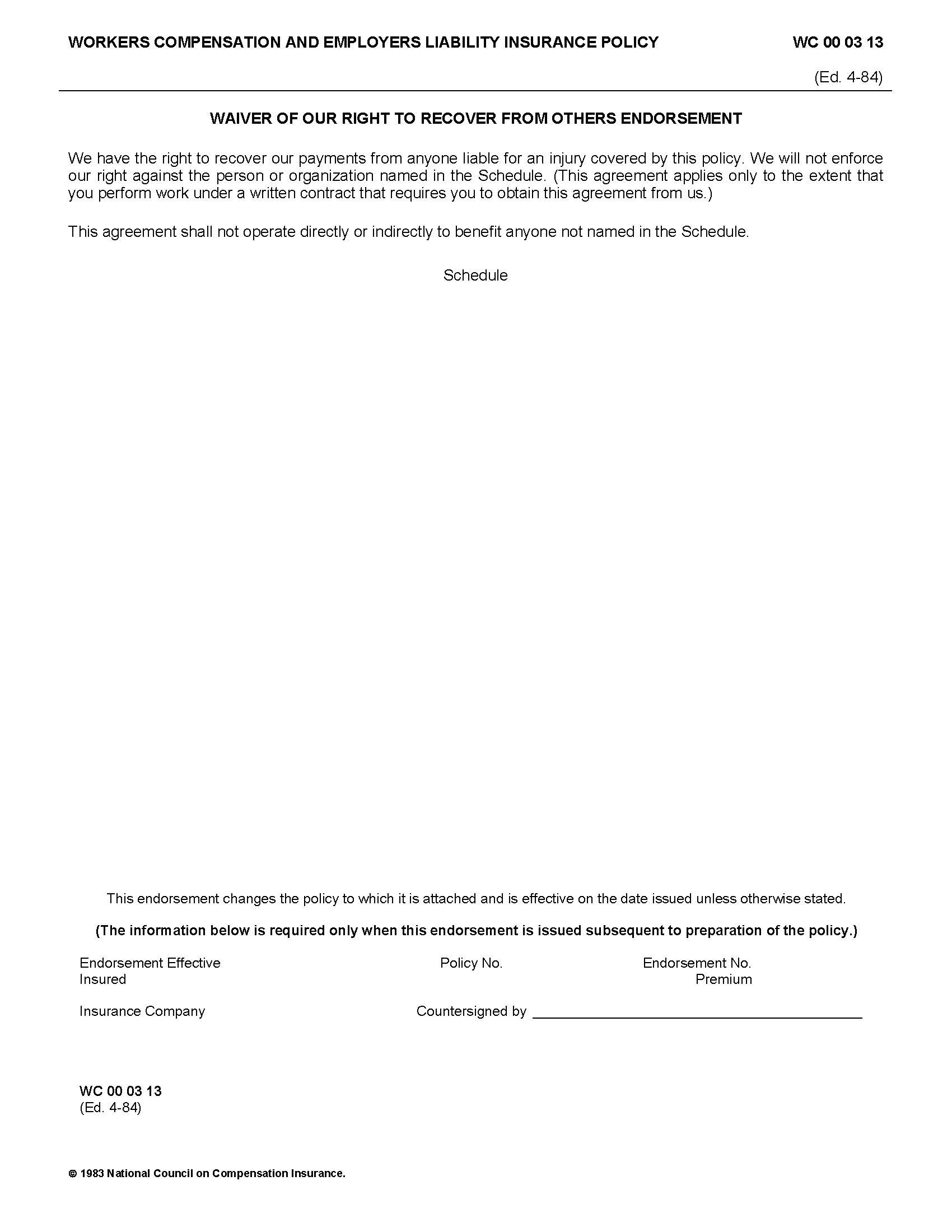 Waiver of Our Right to Recover from Others Endorsement | Work Comp ...