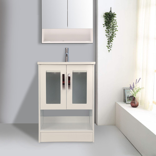 24" Open-shelf Narrow Depth Vanity with One-piece Ceramic Top | Vinpow ...