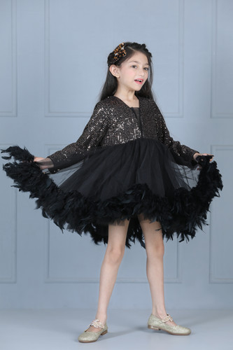 Sequence Dress With Net Flare | The Little Factory