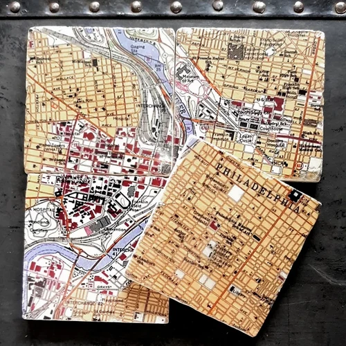 Central Philadelphia Map Coasters | VIX Emporium
