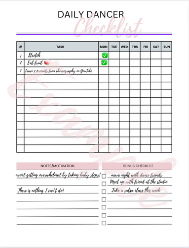 Daily Dancer Checklist | Lady Risper